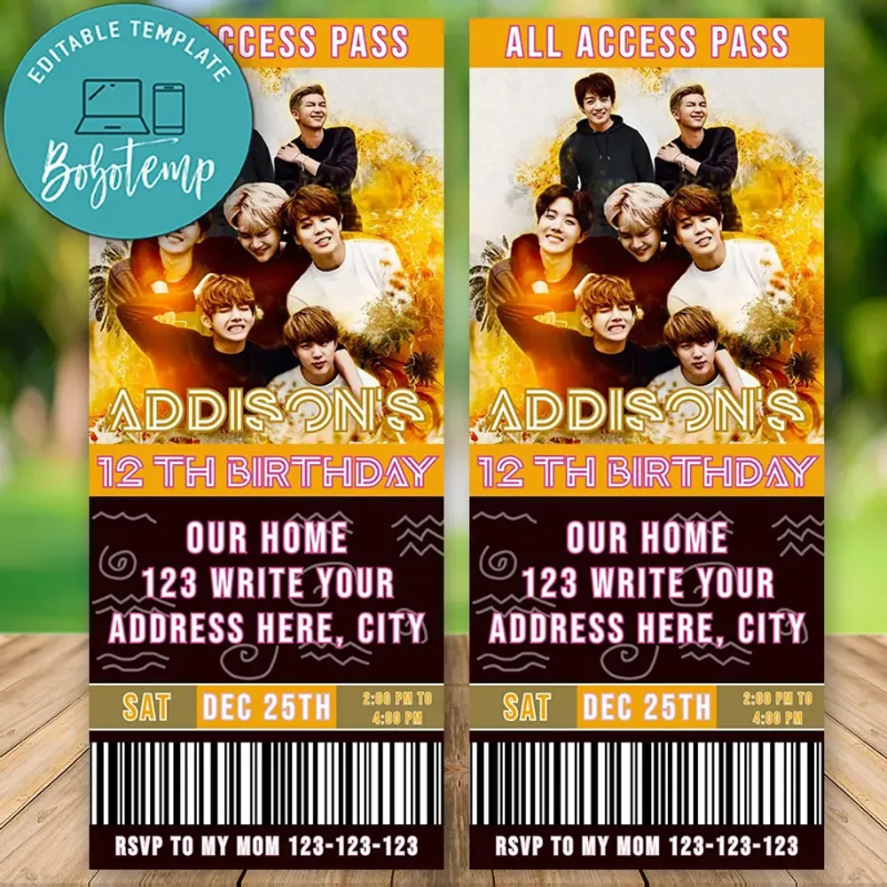 Editable BTS Party Invitation Instant Download | Bobotemp