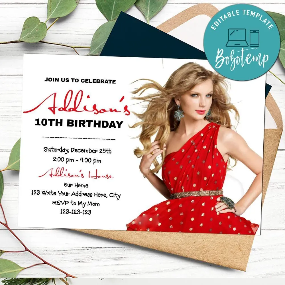 Taylor Swift Birthday Flyer Template to Print at Home DIY | Bobotemp