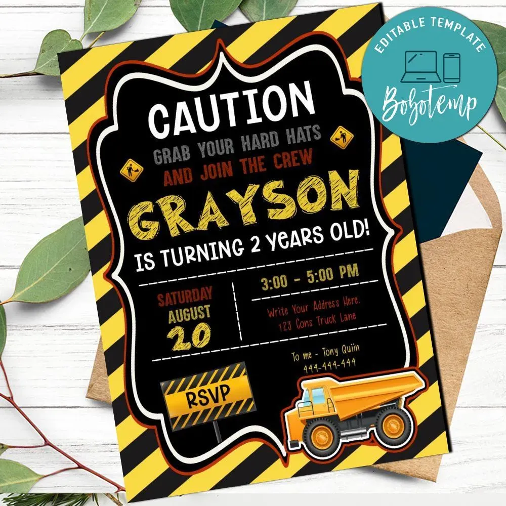 Caution Birthday Invite Template to Print at Home DIY | Bobotemp