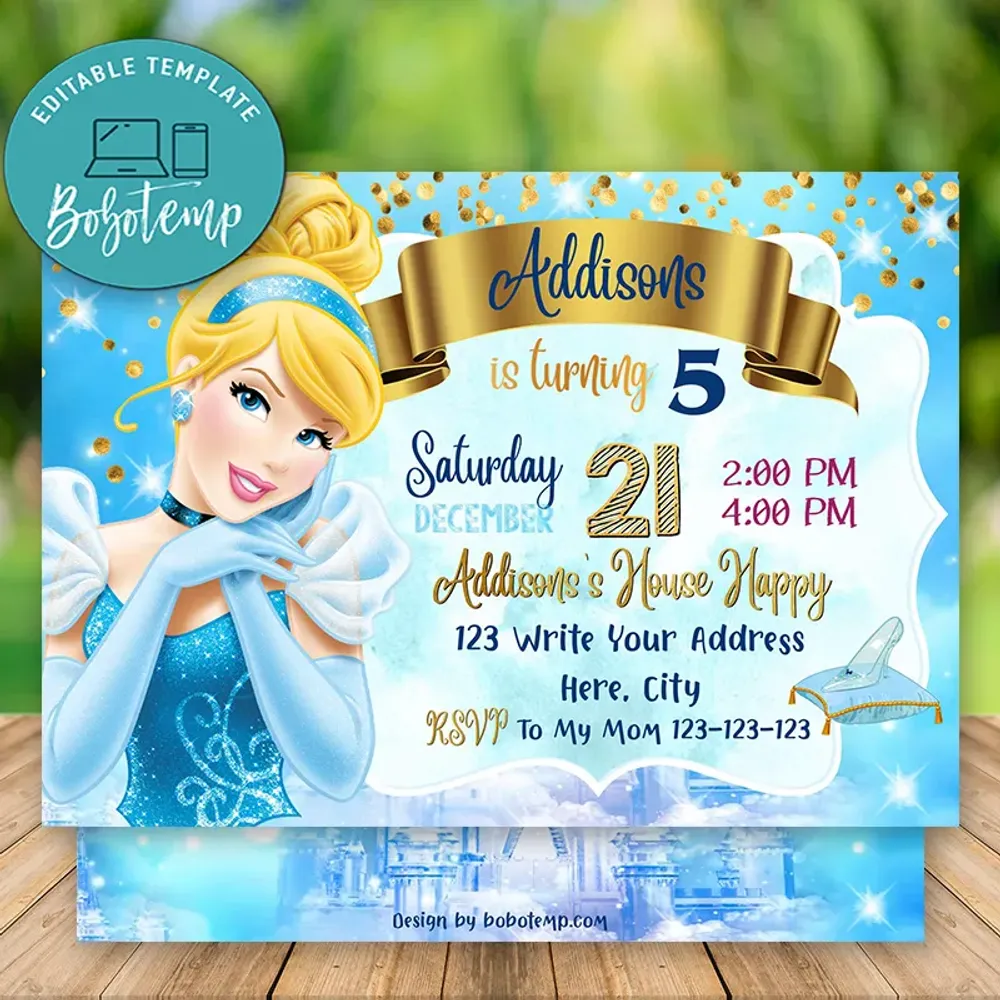 Editable Cinderella Disney Birthday Flyer Instant Download | Bobotemp