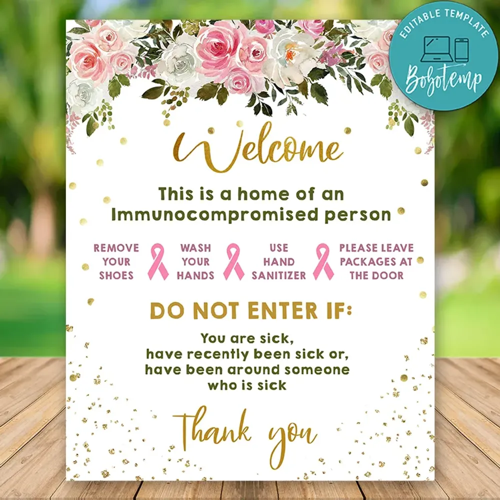 Printable Welcome Immunocompromised Person Door Sign DIY | Bobotemp