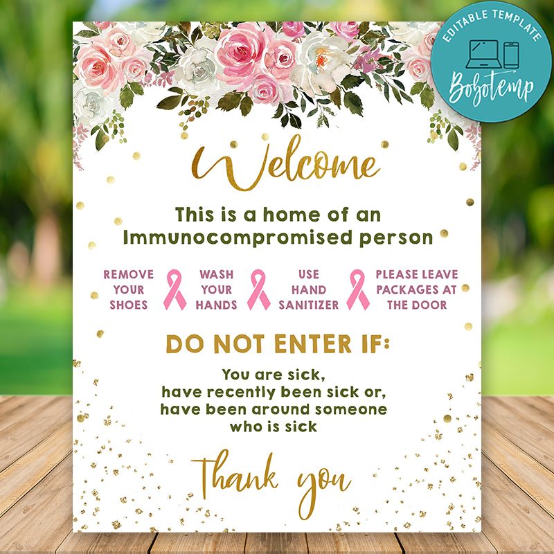Printable Welcome Immunocompromised Person Door Sign DIY | Bobotemp