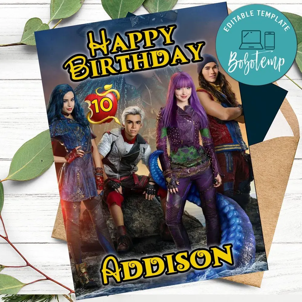 Disney Descendants Birthday Card for your Daughters Printable | Bobotemp