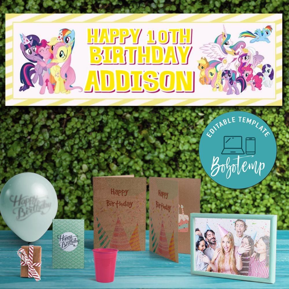 Customizable My Little Pony Birthday Banner Template DIY | Bobotemp