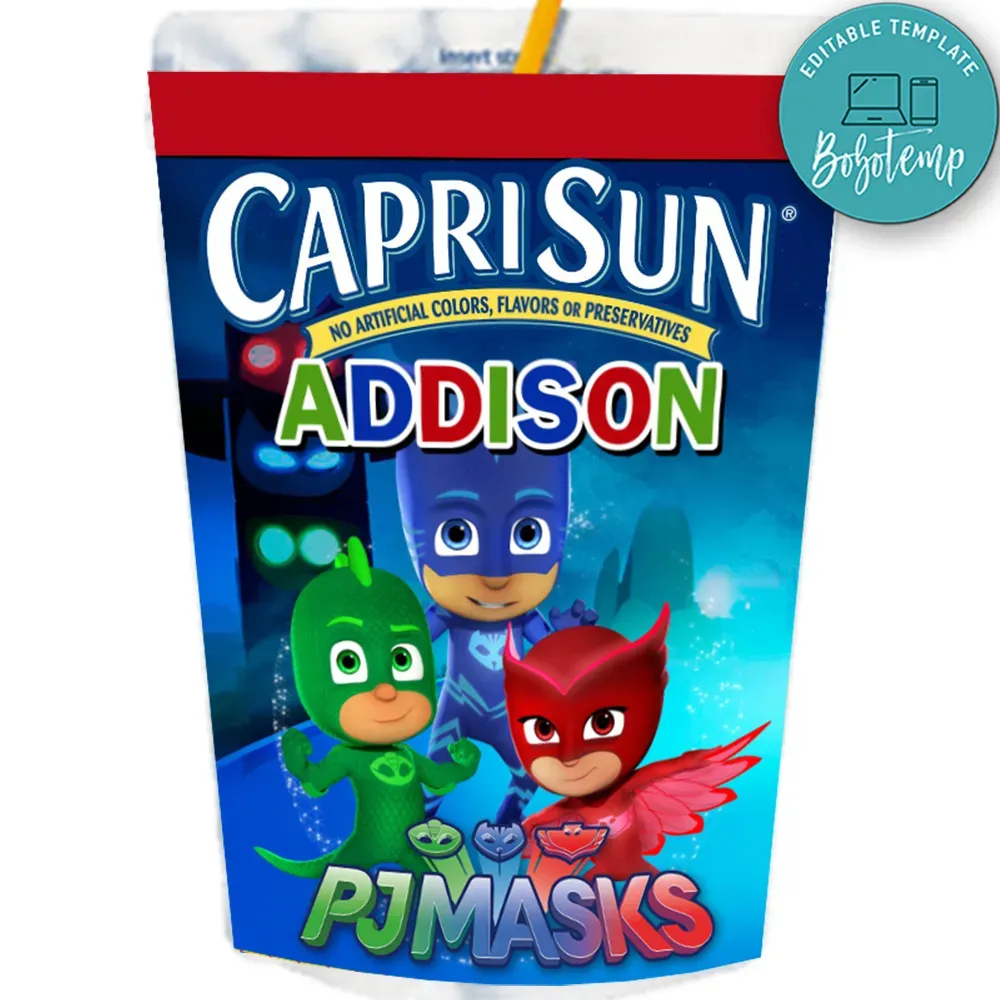 Pj Mask Capri Sun Birthday Labels Digital File Printable