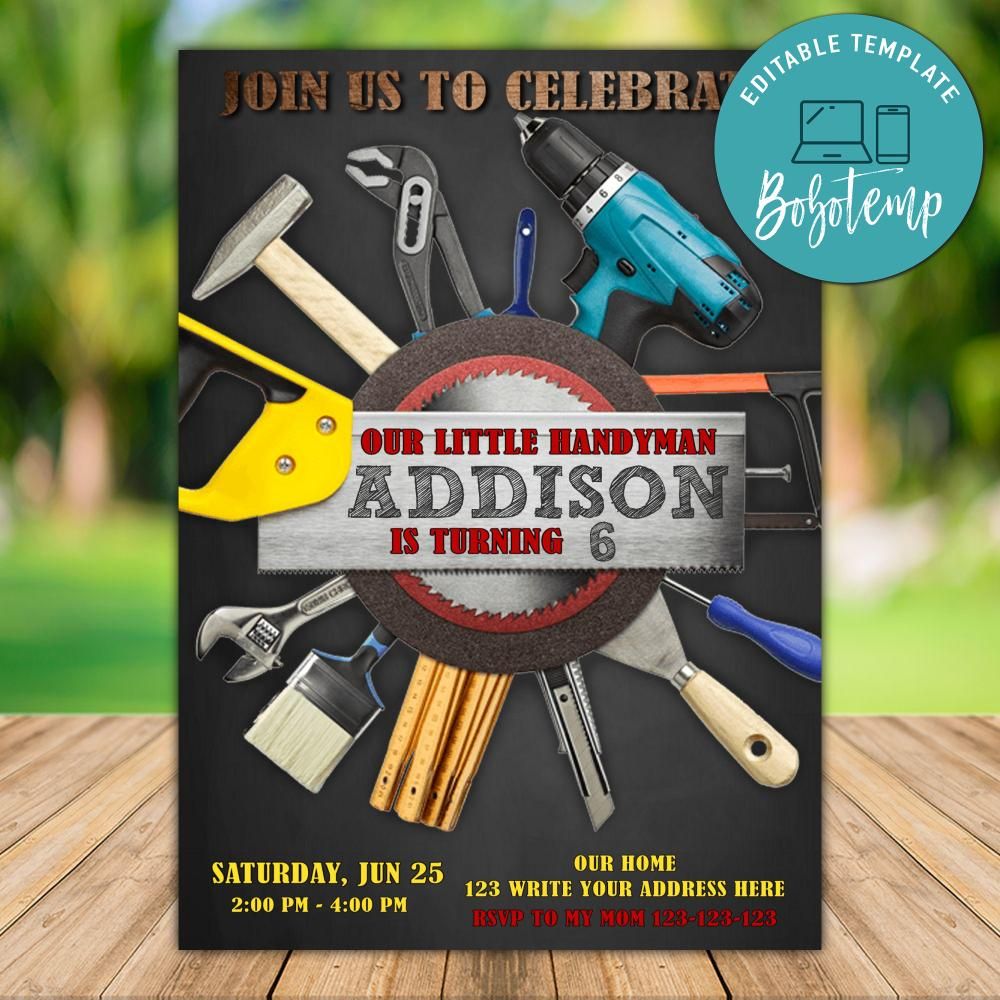 Printable Construction Handyman Builder Invitation Template DIY | Bobotemp