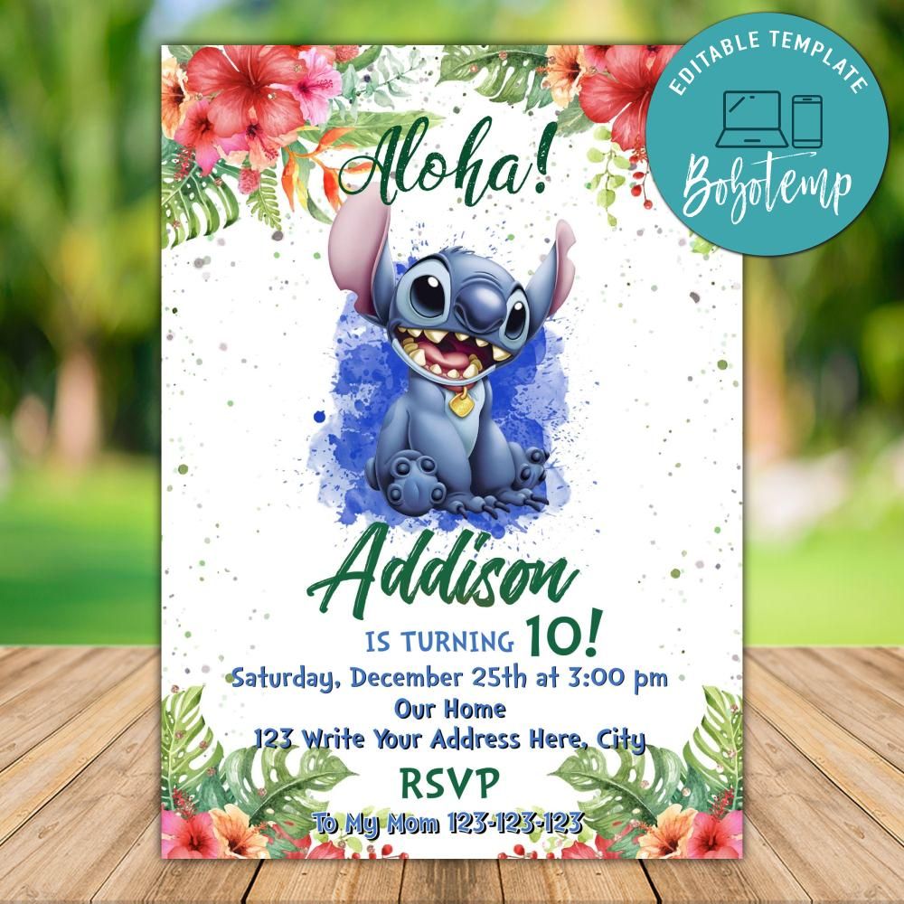 Printable Lilo And Stitch Luau Invitation Templates DIY Bobotemp
