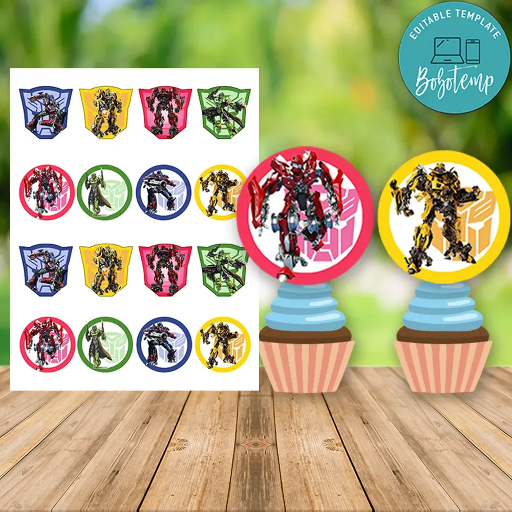 Transformer Birthday Cupcake Topper Digital File Printable | Bobotemp