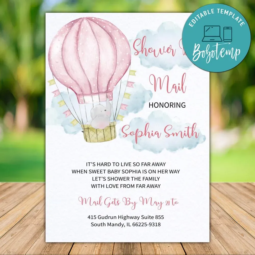 Printable Girl Baby Shower by Mail Invitation Template DIY | Bobotemp