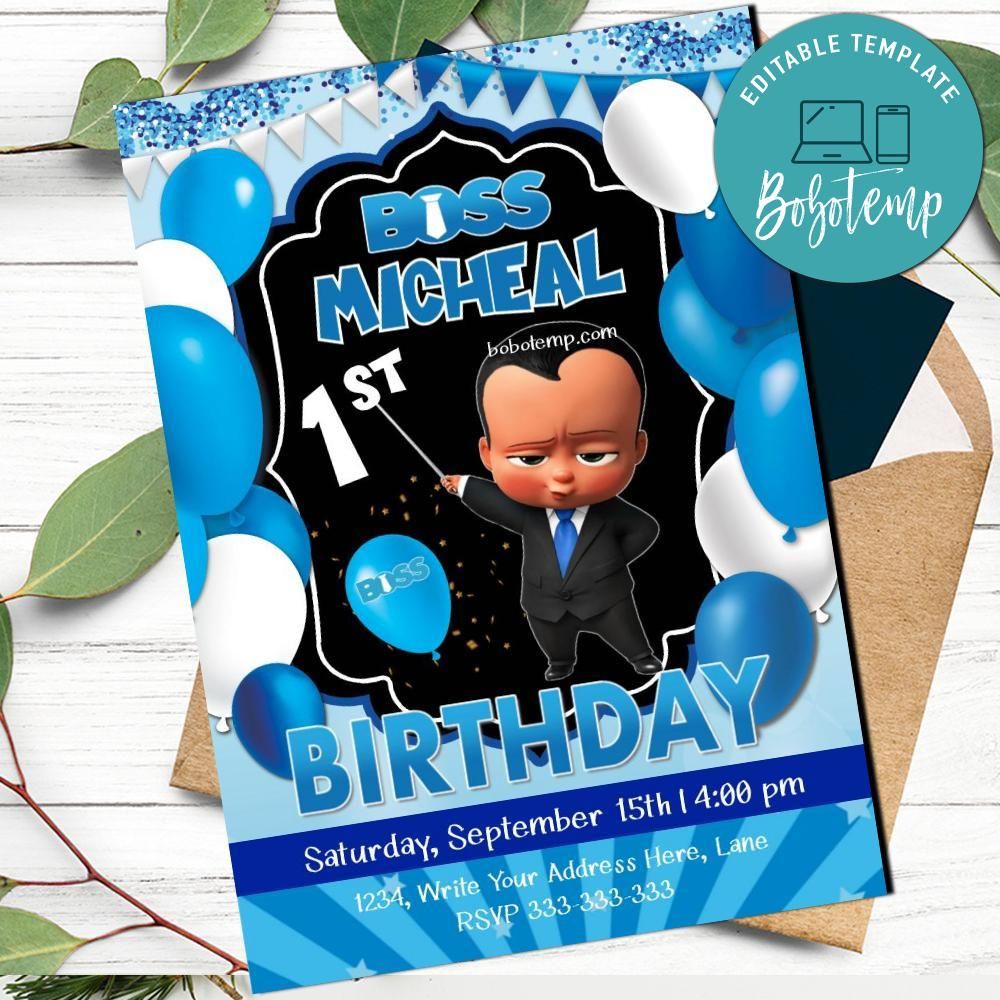 Digital Black Boss Baby invitations Custom Template DIY | Bobotemp