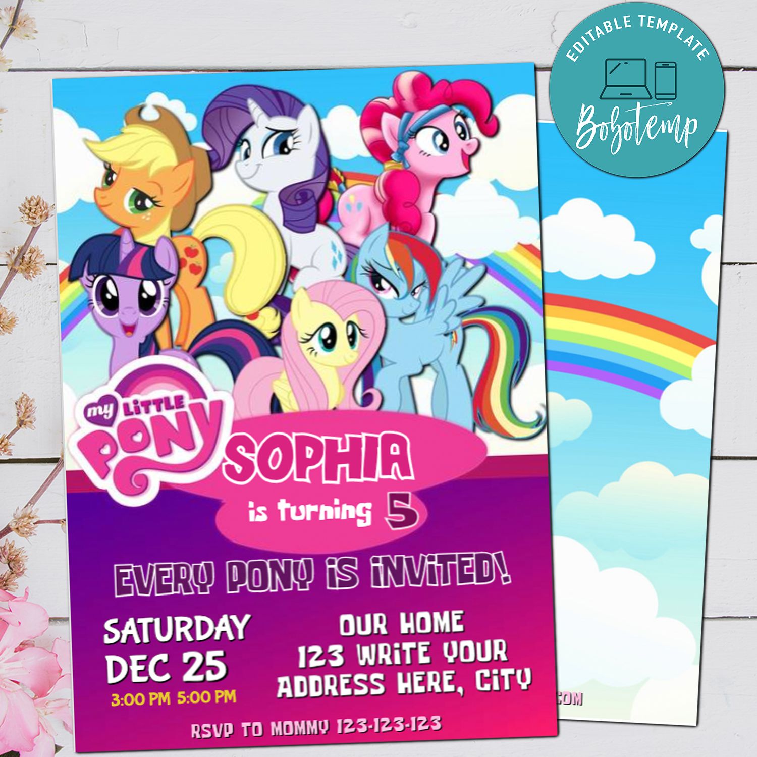 Editable My Little Pony Invitation For Girl Instant Download 