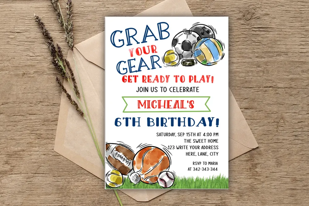 Editable Sports Birthday Invitations Instant Download | Bobotemp