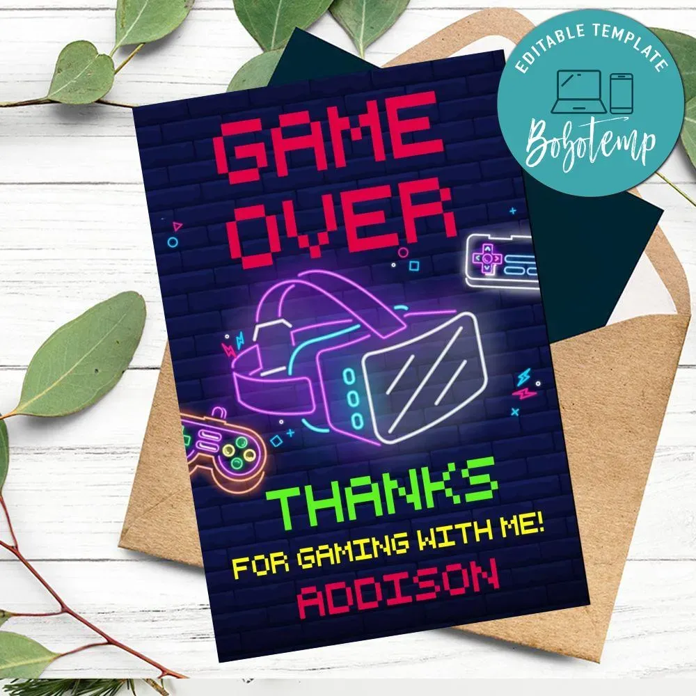 VR party Party Thank you card Template to Print at Home | Bobotemp