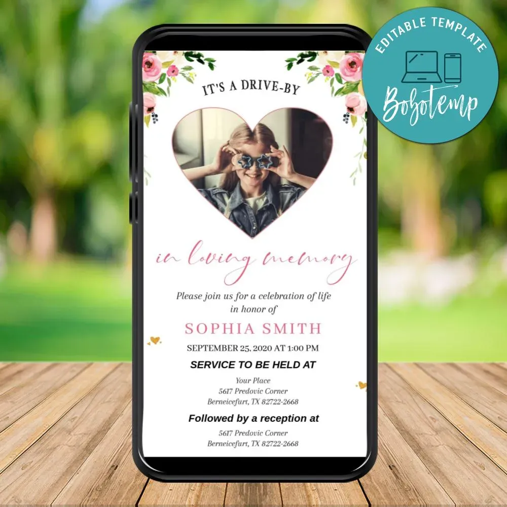 Electronic In Loving Memory Funeral Electronic Invite Pink Floral ...