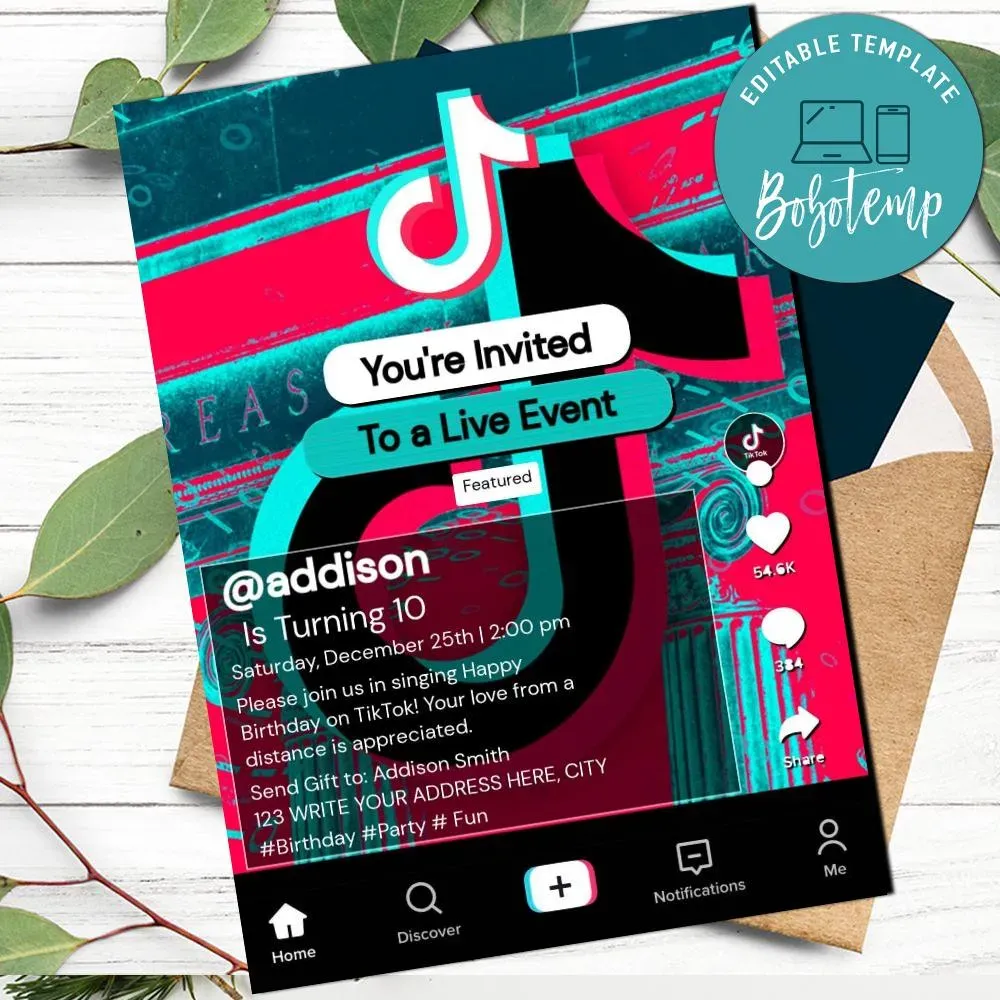 Personalized TikTok Teen Birthday Invitation to print at Home DIY ...