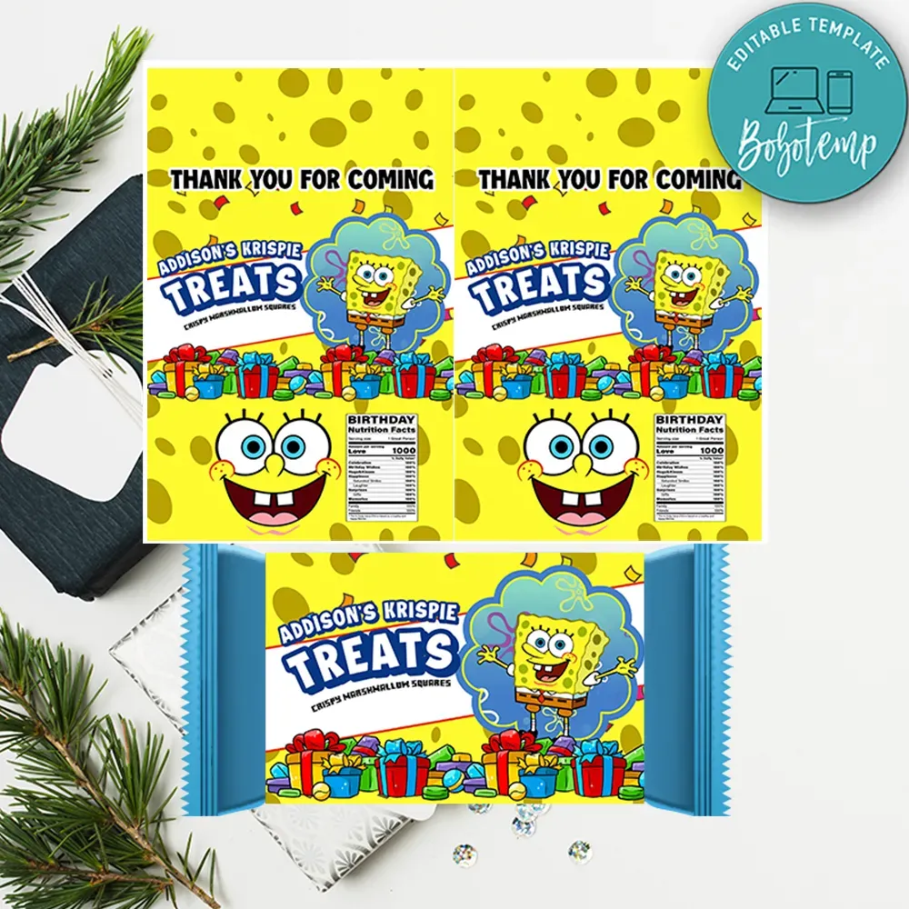 Spongebob Rice Krispie Treat Digital File Printable DIY | Bobotemp