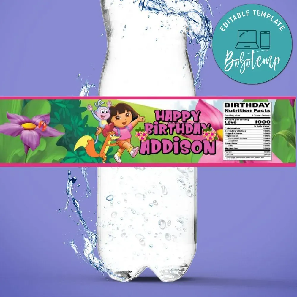 Dora Water Bottle Label Template DIY | Bobotemp