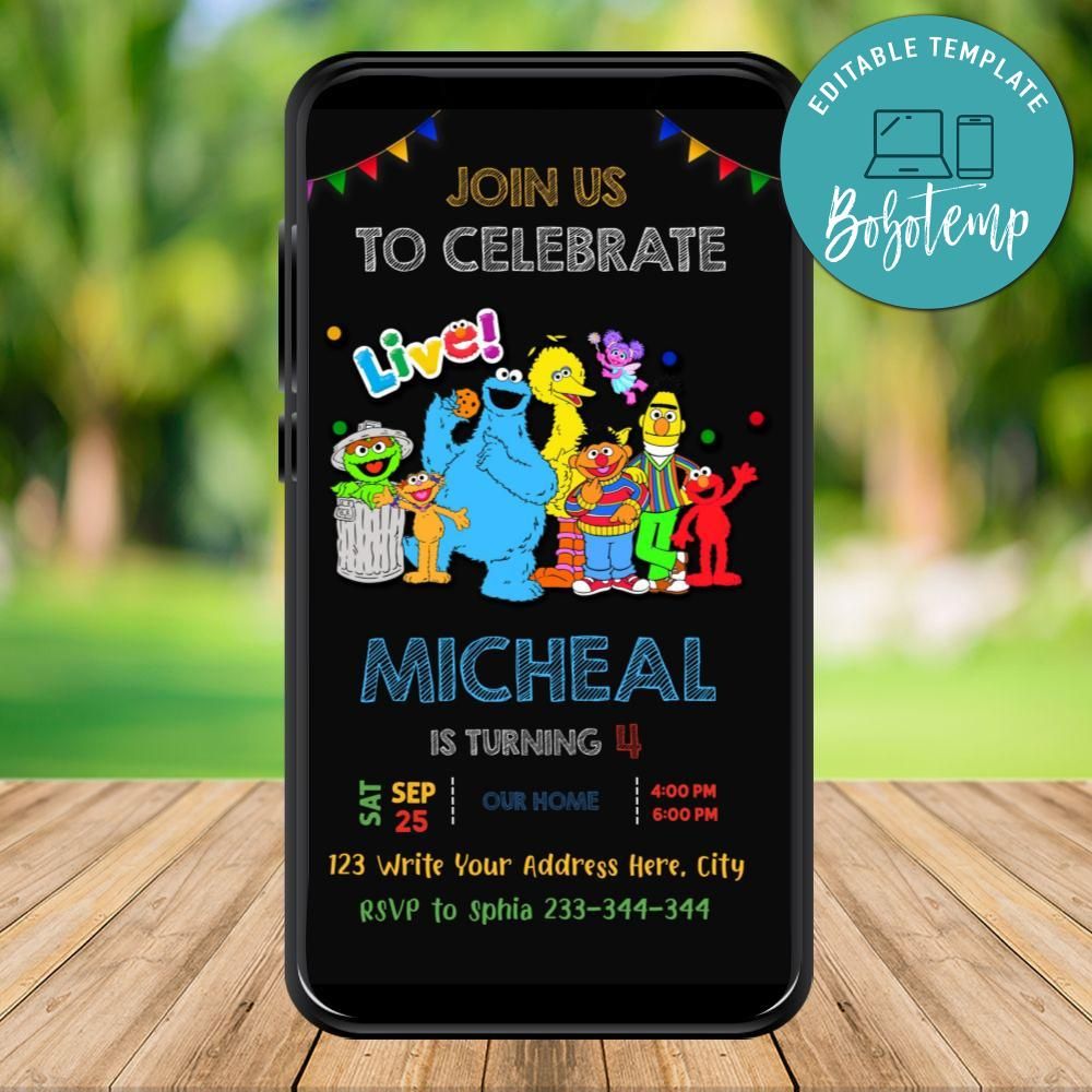 Mobile Sesame Street Birthday Electronic Invite Invitation Instant ...