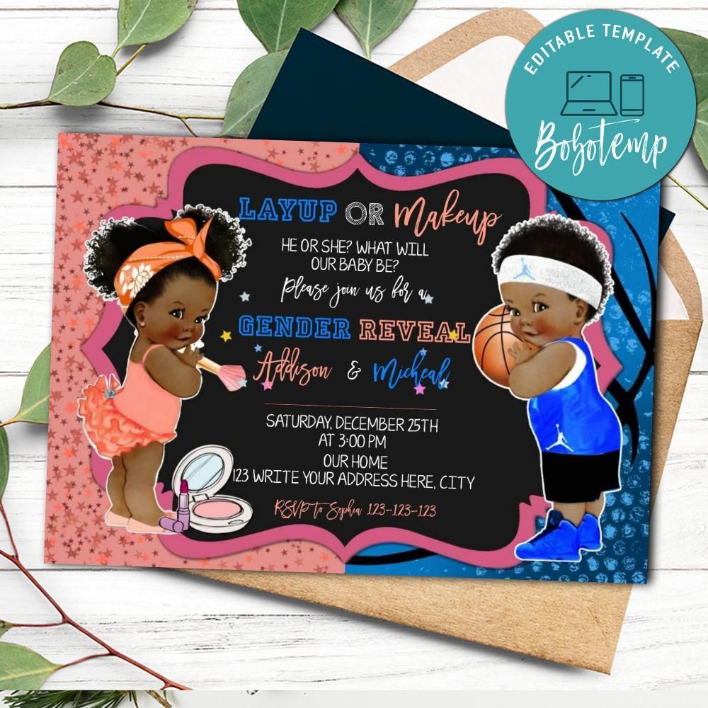 Layup Or Makeup Gender Reveal Invitation Printable Diy Sunmily
