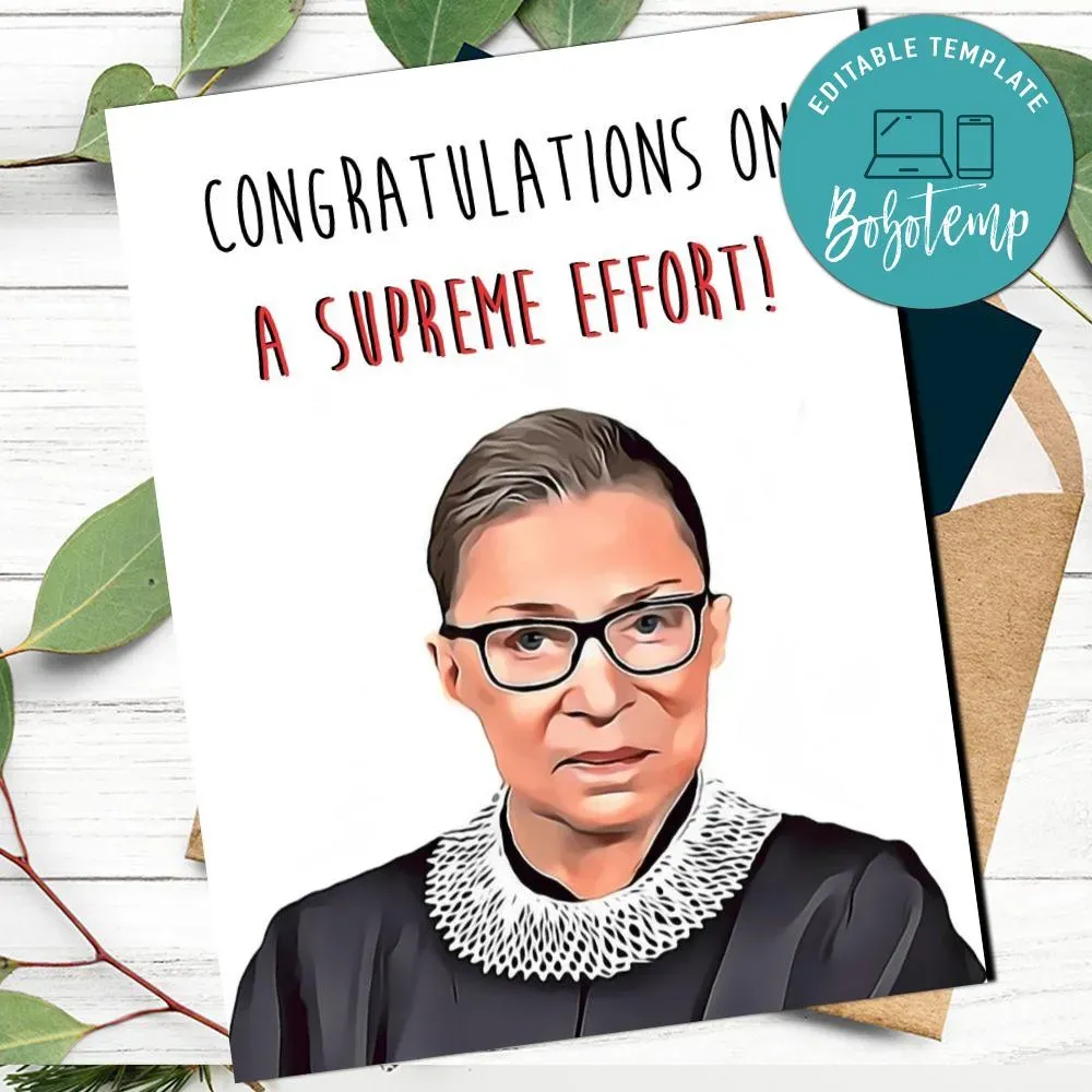 Ruth Bader Ginsburg Graduation Card to Print at Home DIY | Bobotemp