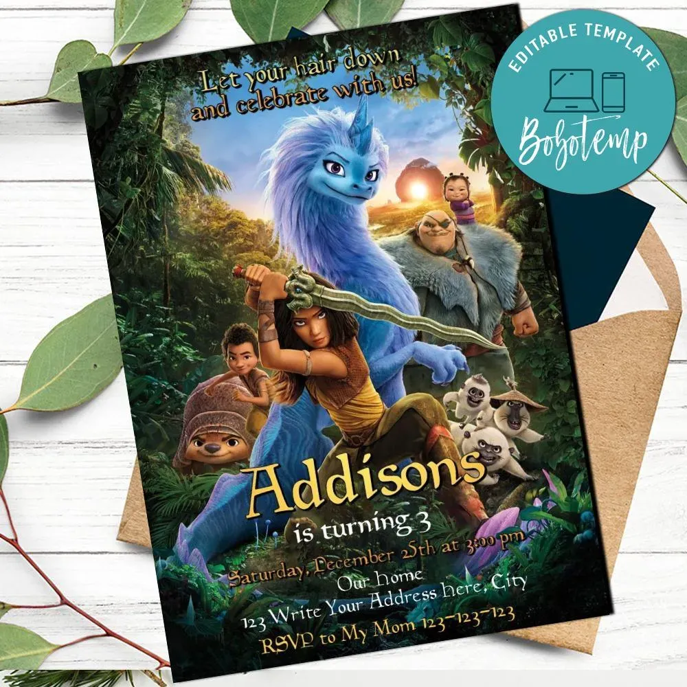 Raya and the Last Dragon Invitation Template to print at home DIY ...