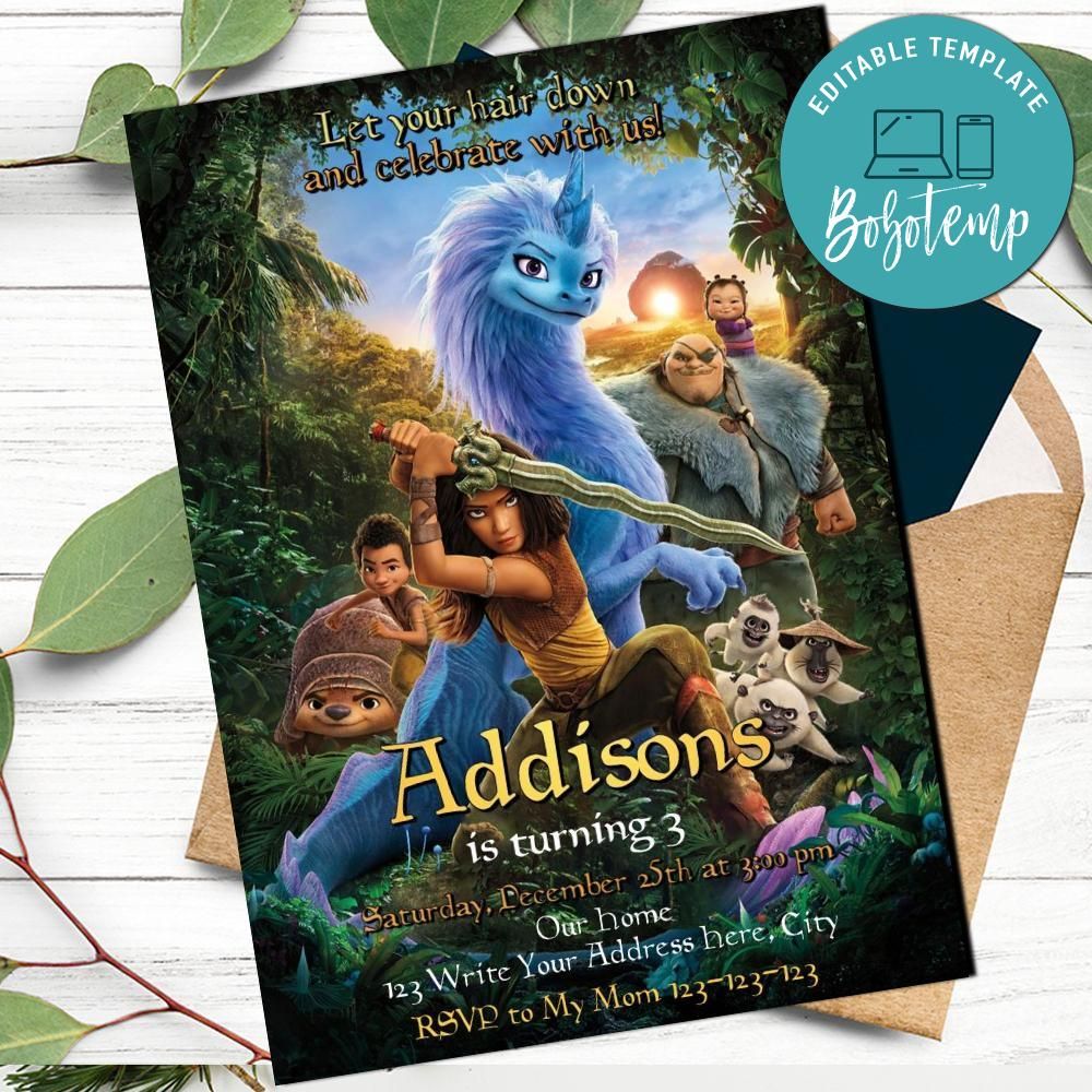 Raya and the Last Dragon Invitation Template to print at home DIY ...