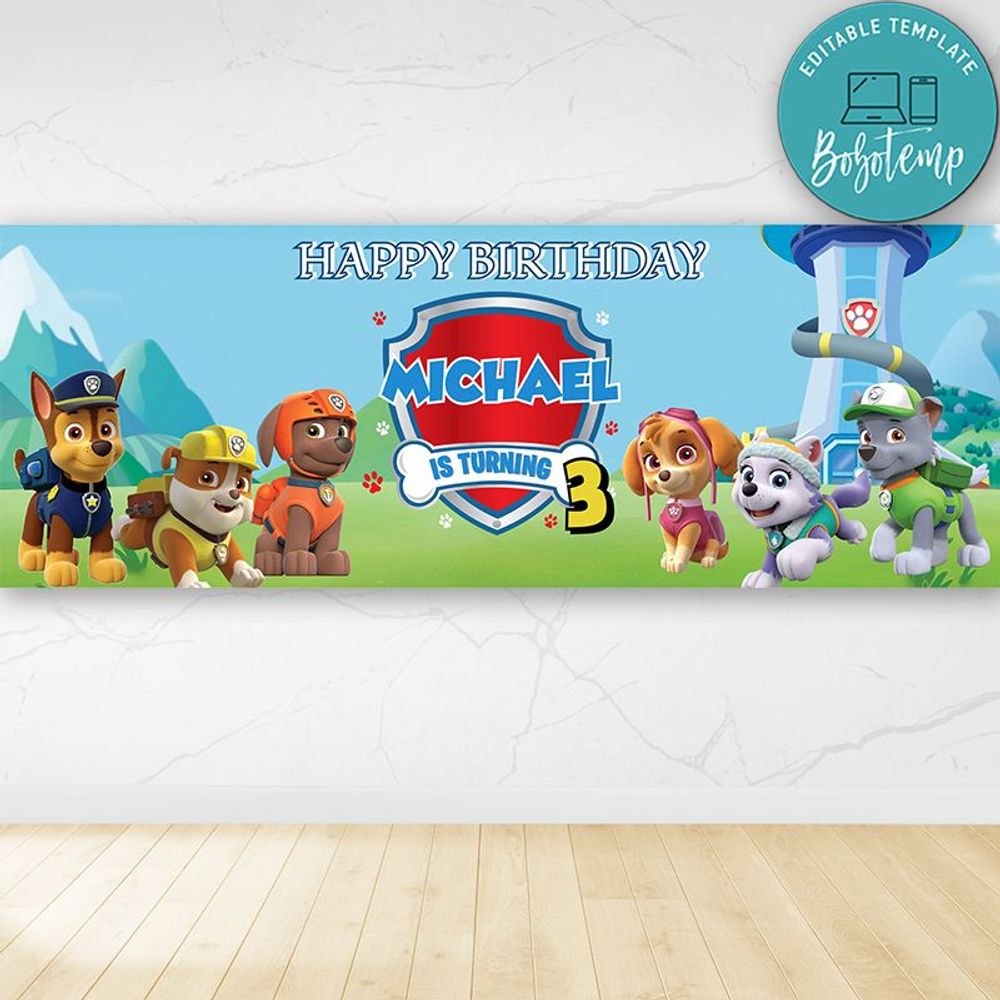 Paw Patrol Birthday Banner Printable Instant Download Bobotemp