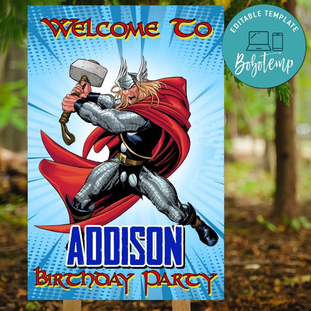 Thor Birthday Welcome Sign Digital File Printable DIY | Bobotemp