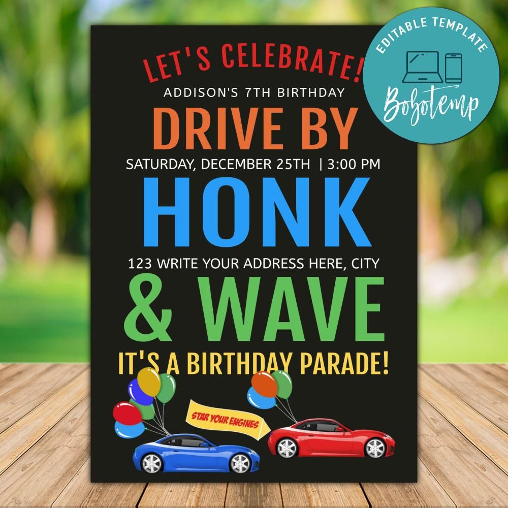 Printable Drive By Honk and Wave Car Parade Invitation Template | Bobotemp
