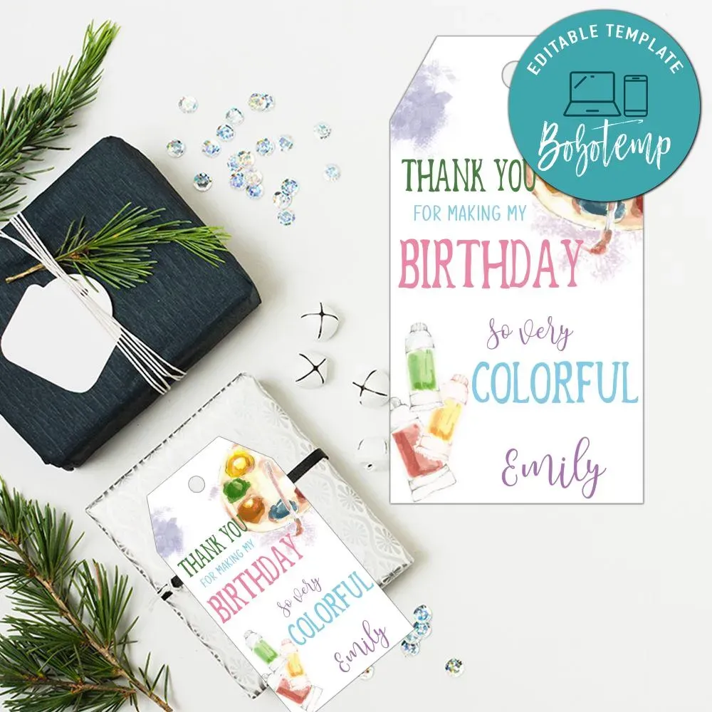 Watercolor Art Party Thank You Tag Printable Instant Download | Bobotemp