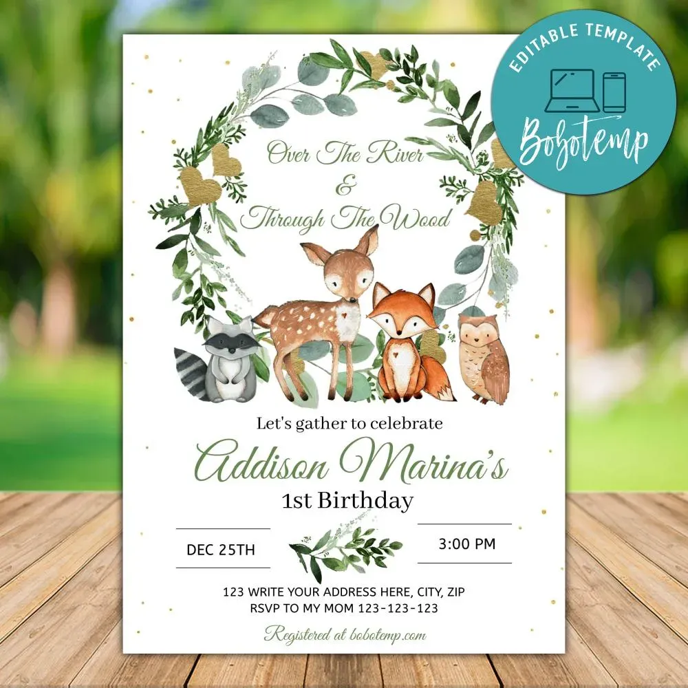 Editable Woodland Birthday Flyer Instant Download | Bobotemp