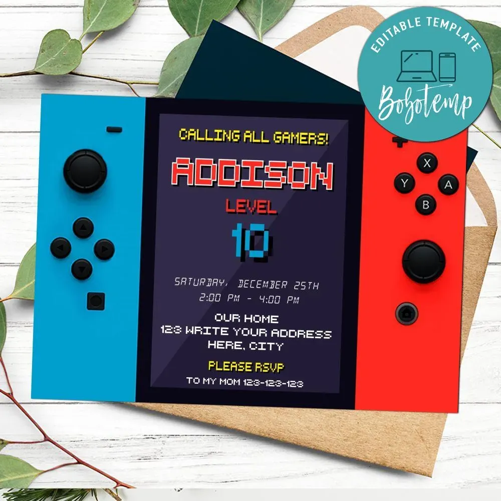 Printable Game Controller Birthday Invitation Instant Download | Bobotemp