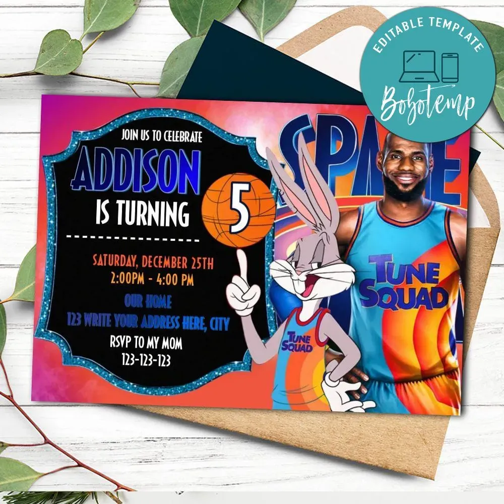 Space jam 2 Party Invitation Template to Print at Home | Bobotemp