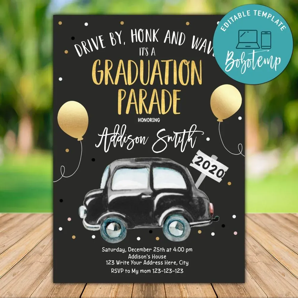 Printable Honk and Wave Graduation Parade Invitation DIY | Bobotemp