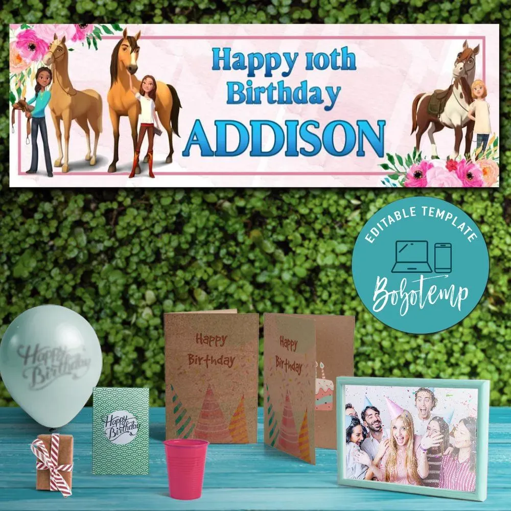 Spirit Riding Free Birthday Banner Printable Instant Download | Bobotemp