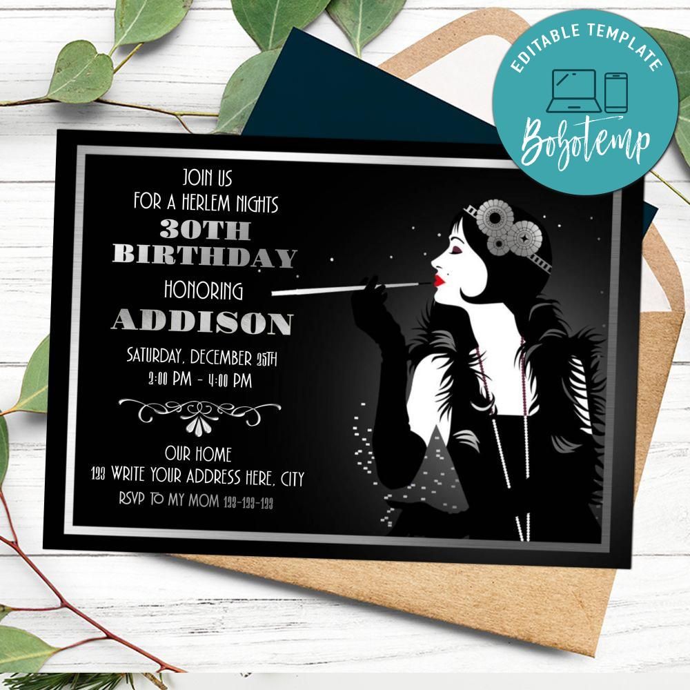 Harlem Nights Invitation Customizable Template Instant Download | Bobotemp