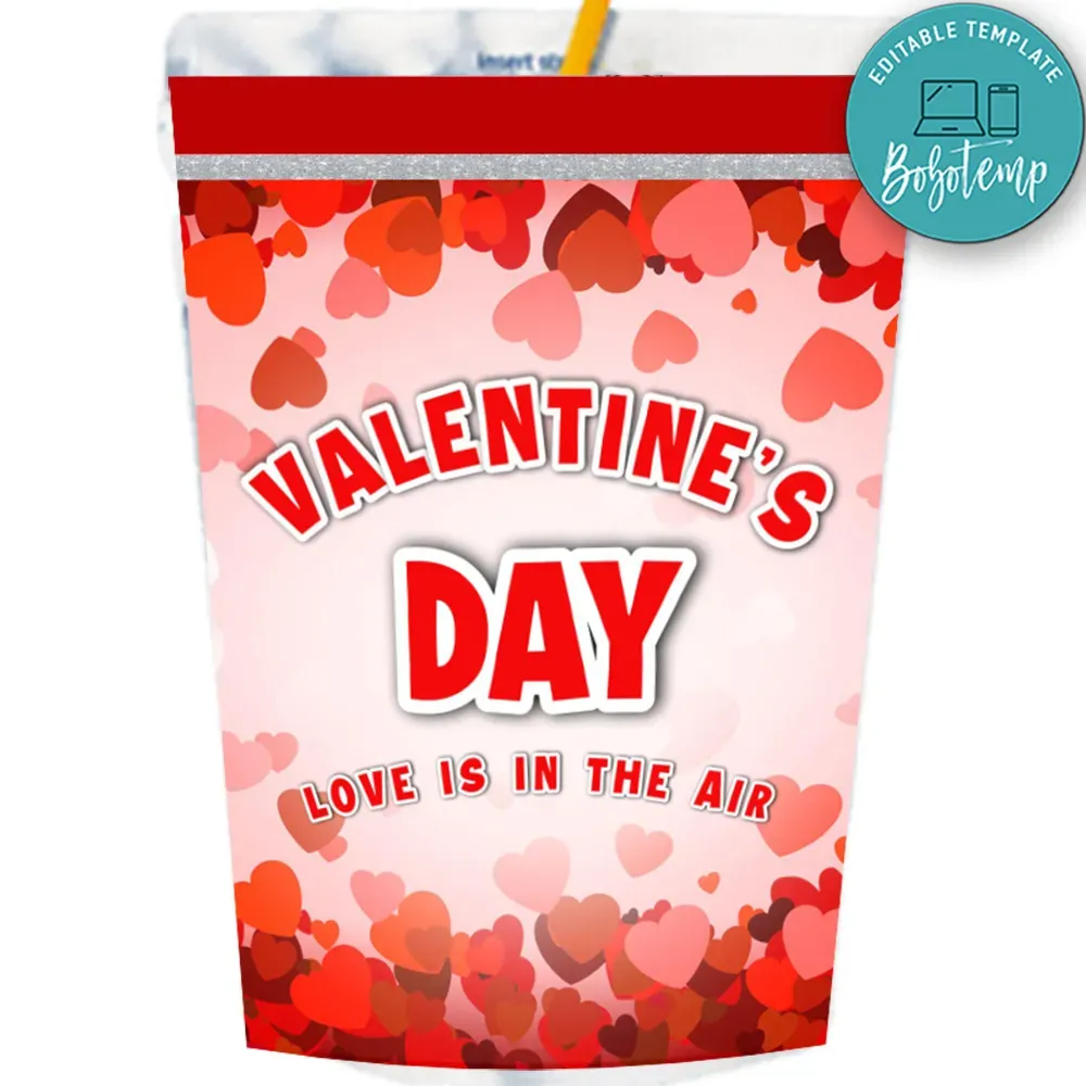 Valentine's Day Juice Pouch Labels Digital File Printable | Bobotemp