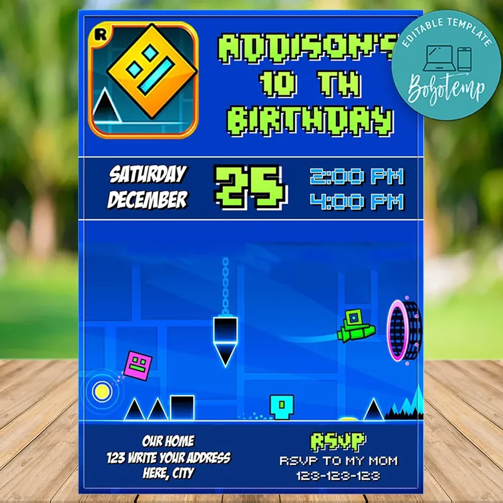 Editable Geometry Dash Birthday Invitations Instant Download | Bobotemp