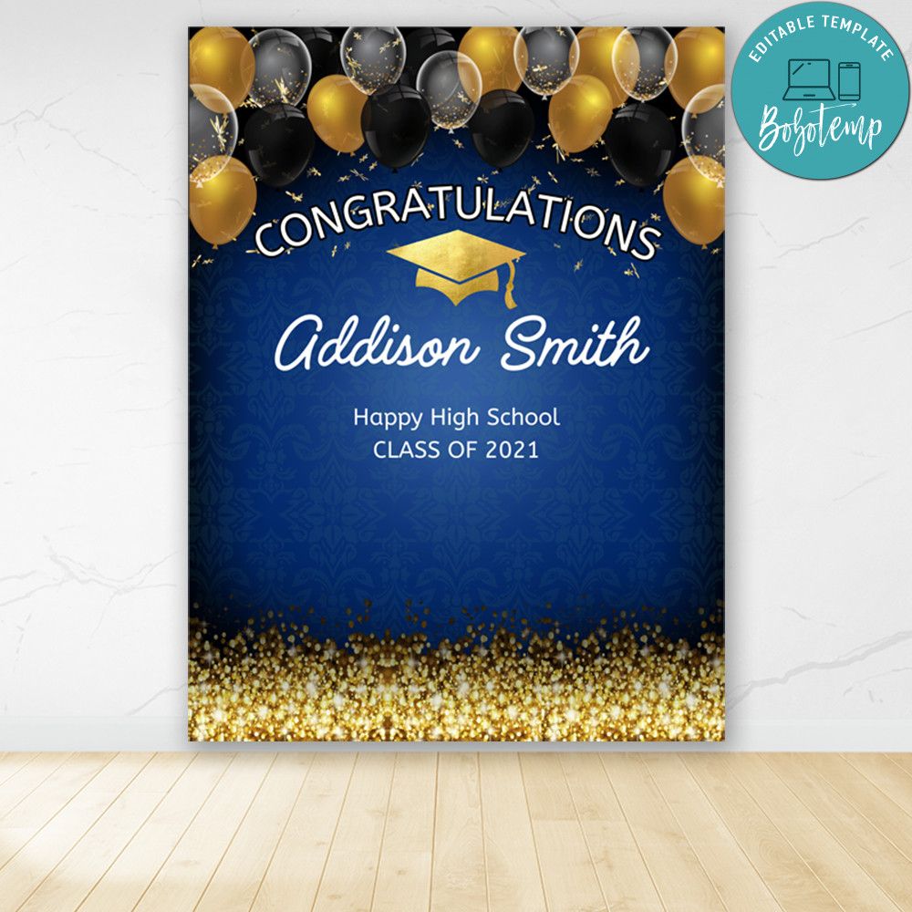 College Graduation Royal Blue and Yellow Backdrop Digital File | Bobotemp