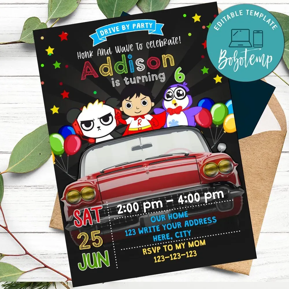 Ryan's World Drive By Birthday Parade Invitation DIY | Bobotemp