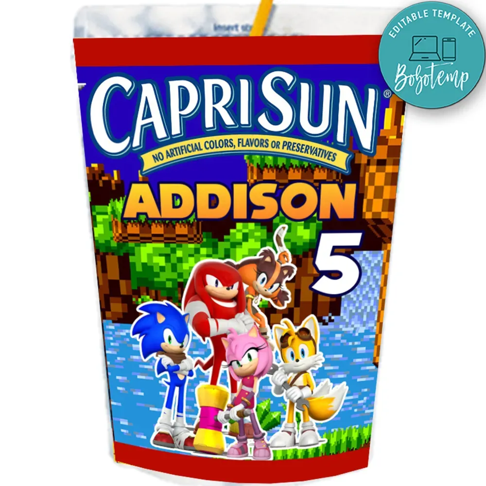 Sonic the Hedgehog Capri Sun Birthday Labels Digital File DIY | Bobotemp