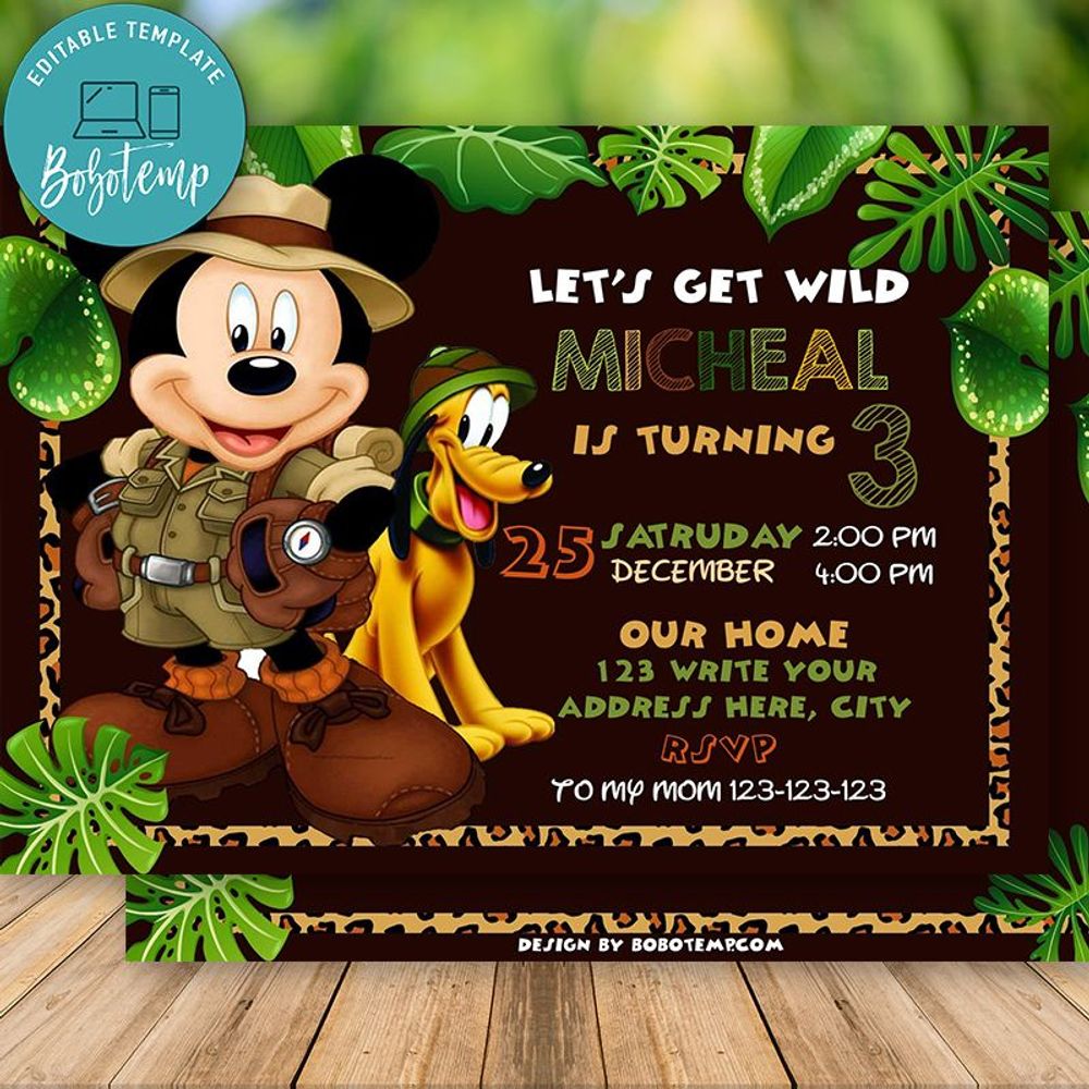 Editable Mickey Safari Invitation Instant Download Bobotemp