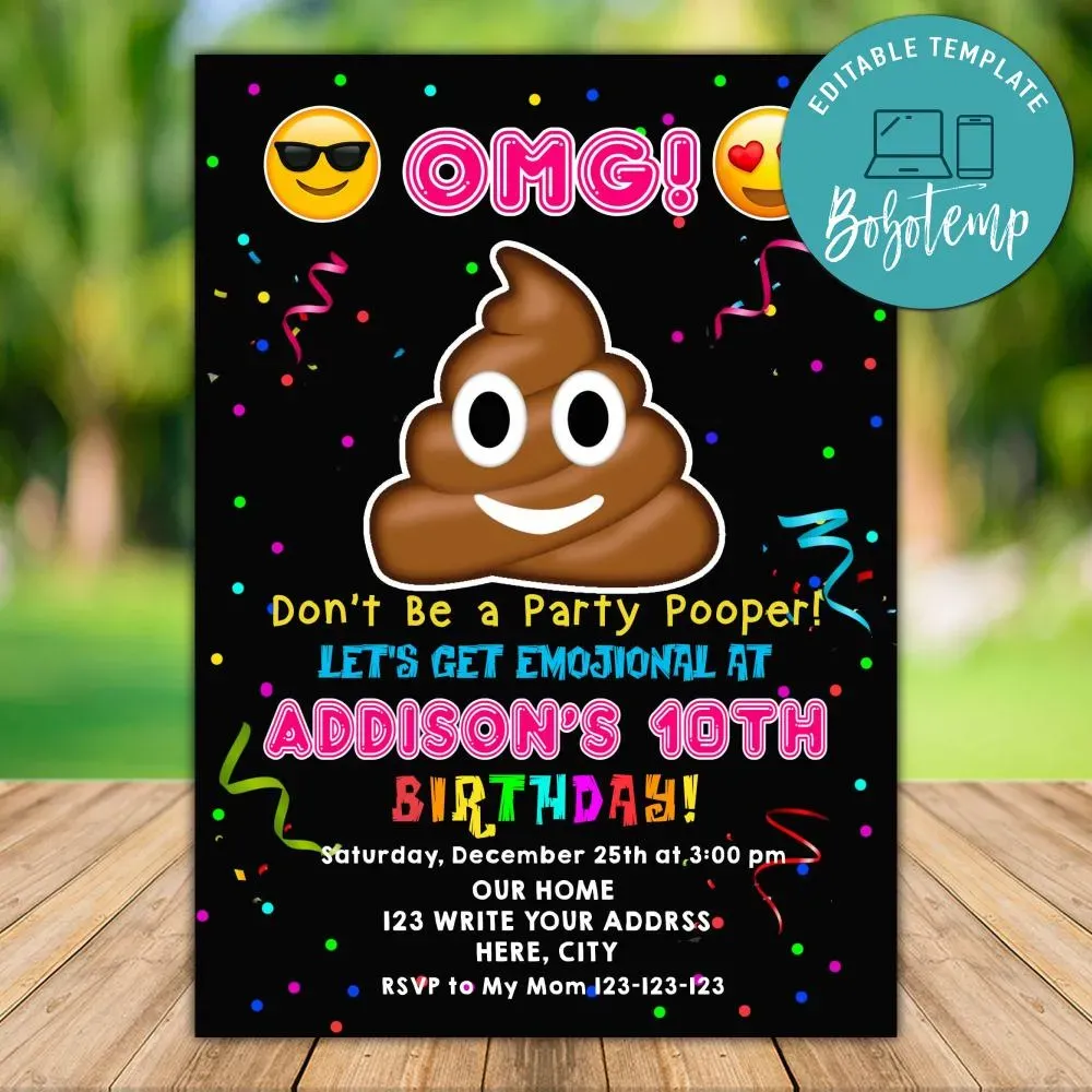 Printable Pooper Birthday Invitations Instant Download | Bobotemp