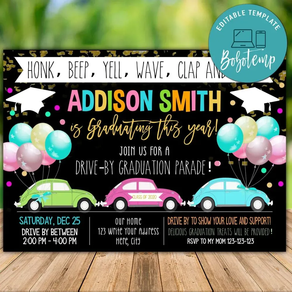 Printable Drive By Graduation Parade Pink Chalkboard Template DIY ...