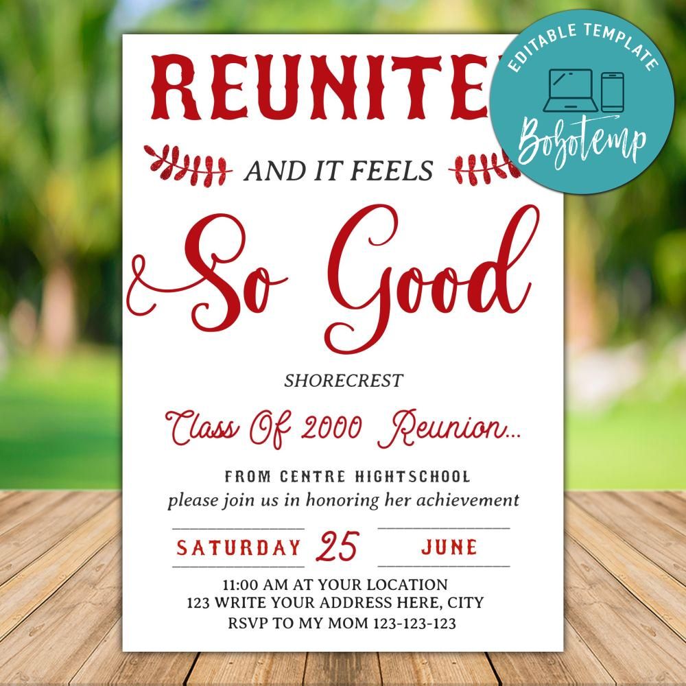 Printable High School Reunion Invitation Instant Download Bobotemp