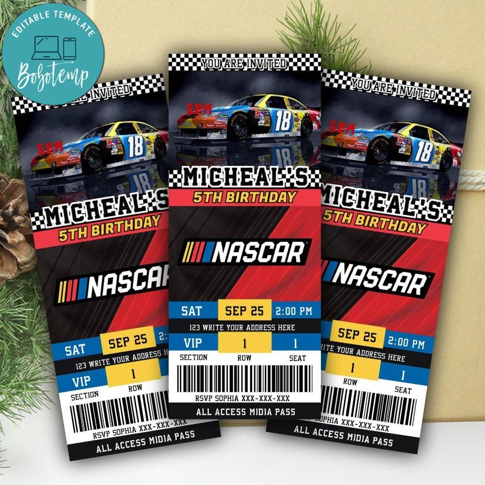 Nascar Ticket Invitation Customizable Template DIY Bobotemp
