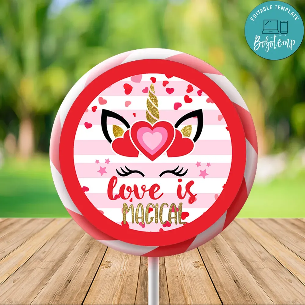 Unicorn Valentine's Lollipop Labels Digital File Printable DIY | Bobotemp