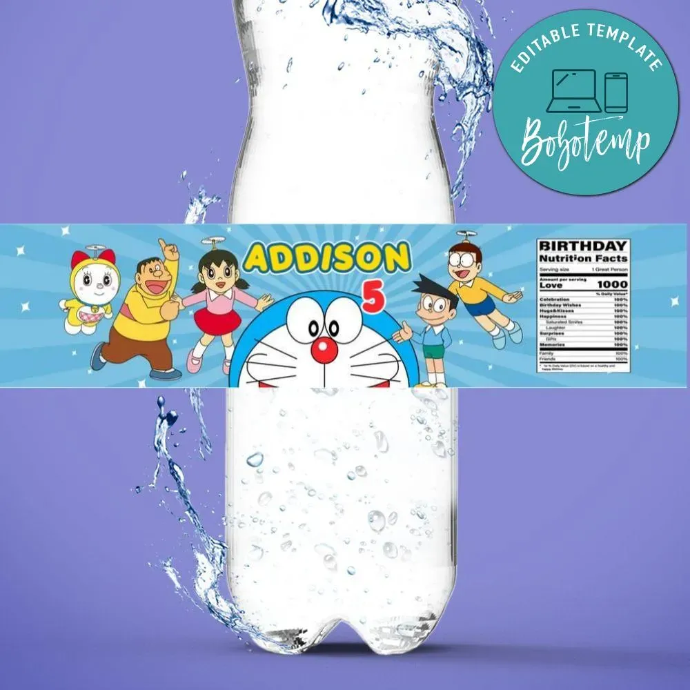 Doraemon Water Bottle Label Template DIY | Bobotemp