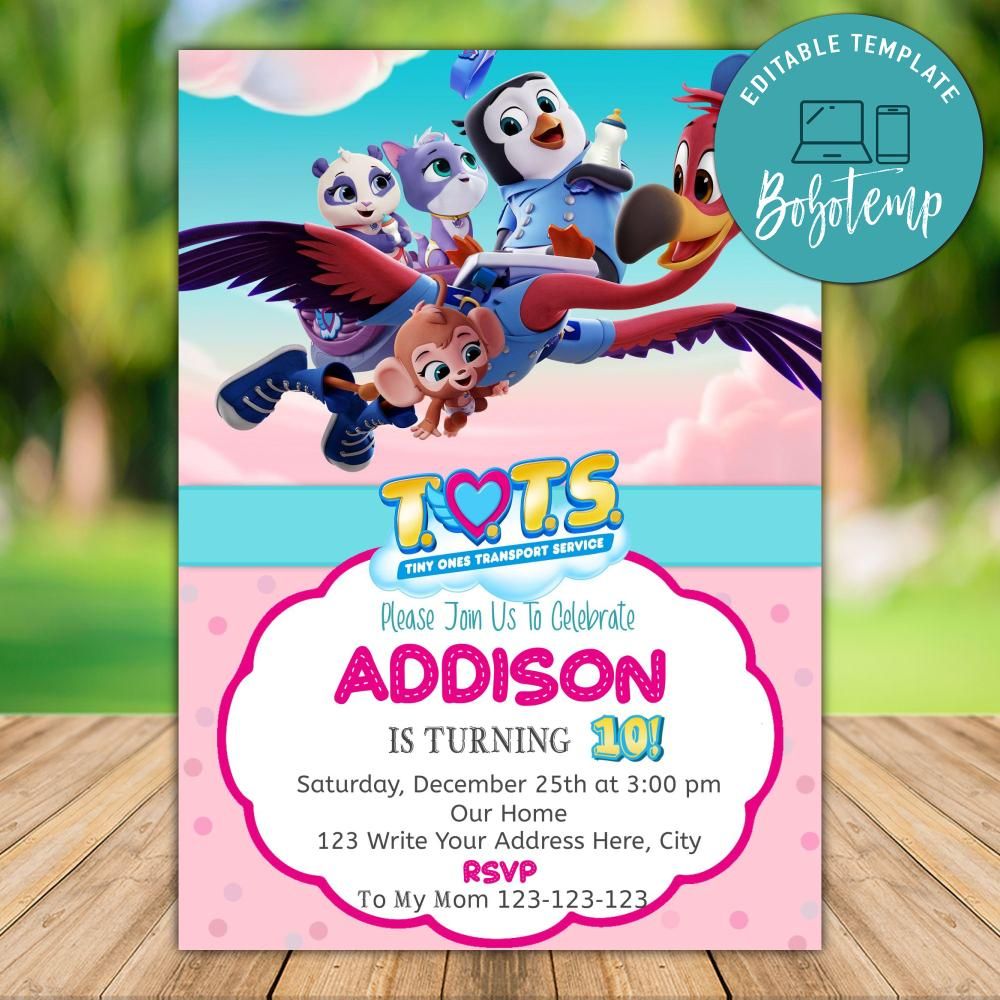 Editable TOTS Birthday Invitation Instant Download | Bobotemp