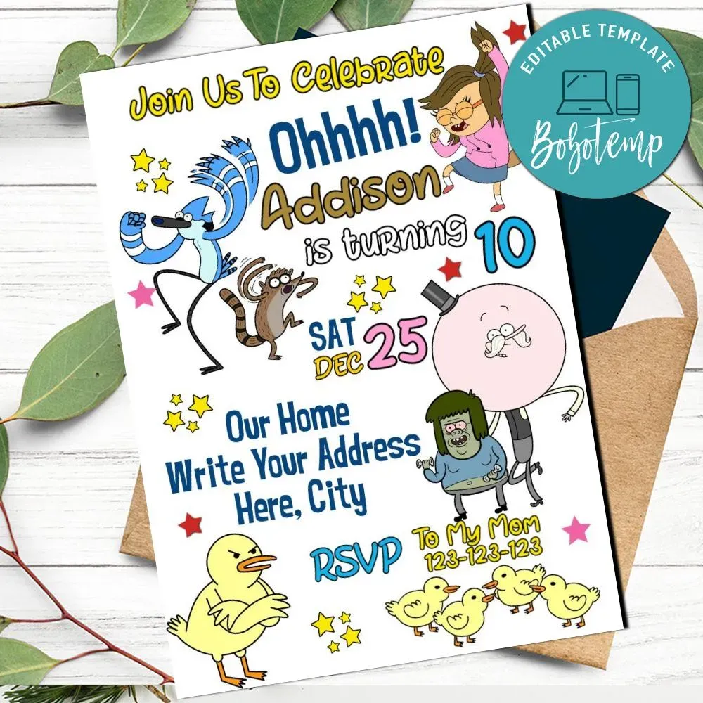 Regular Show Birthday Invitation Printable Instant Download | Bobotemp